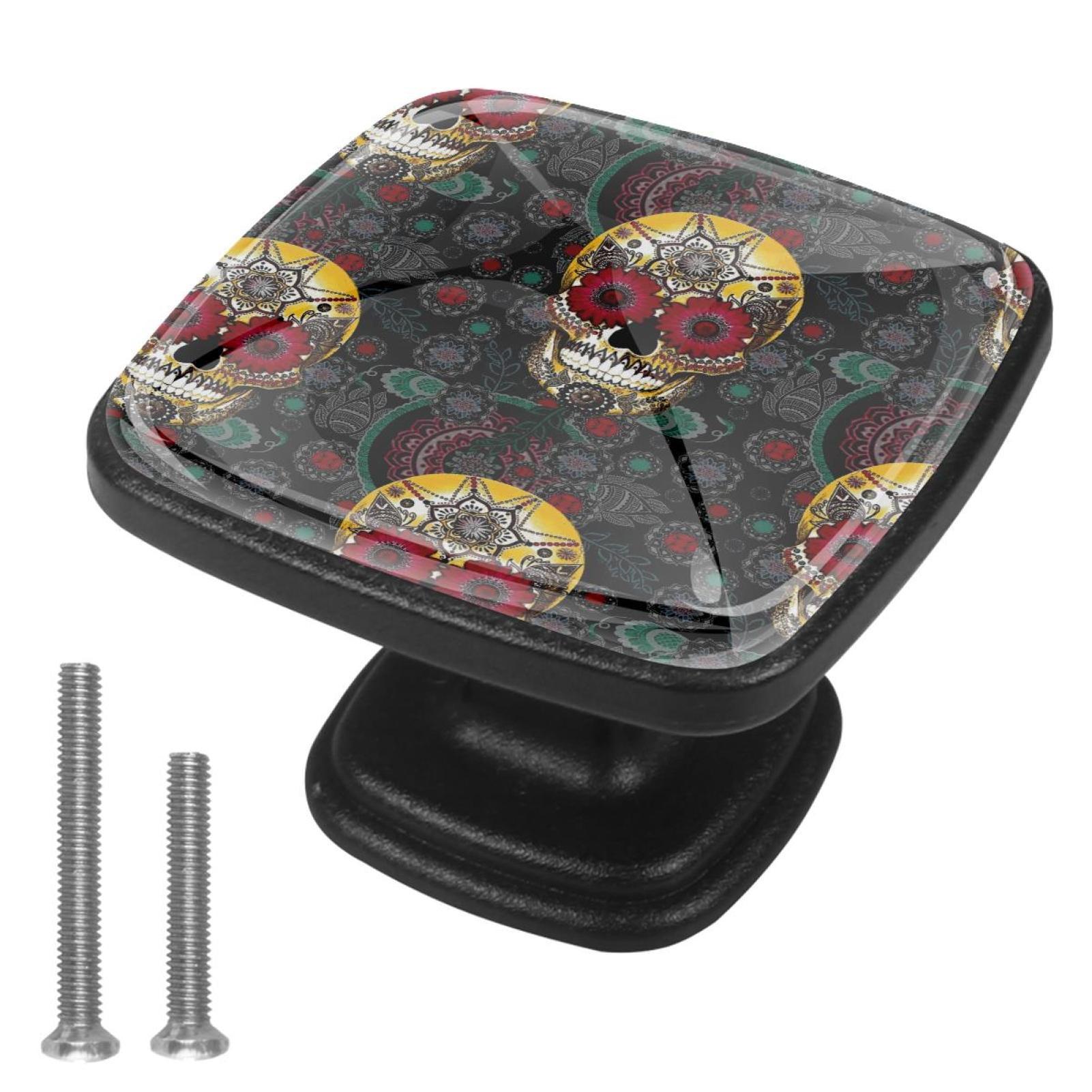 4 Pcs Cabinet Handle Drawer Pulls Skull Knobs with Screws Square ...