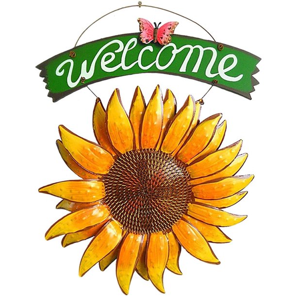Metal Sunflower Welcome Sign Front Door Decor Hanging Welcome Sign ...