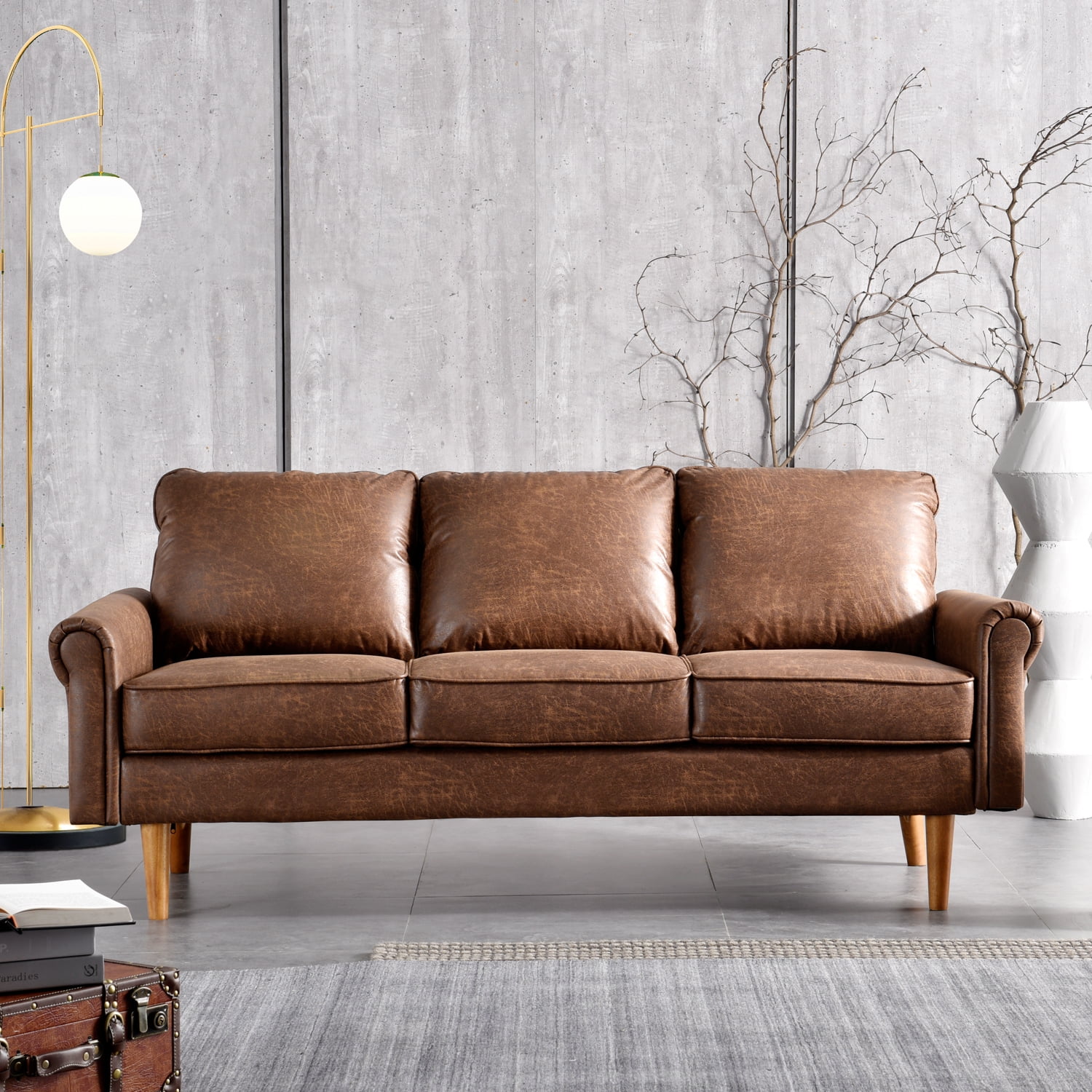 Ovios Furniture 74" Small Sectional Sofa Couch Mid-Century Modern Suede ...