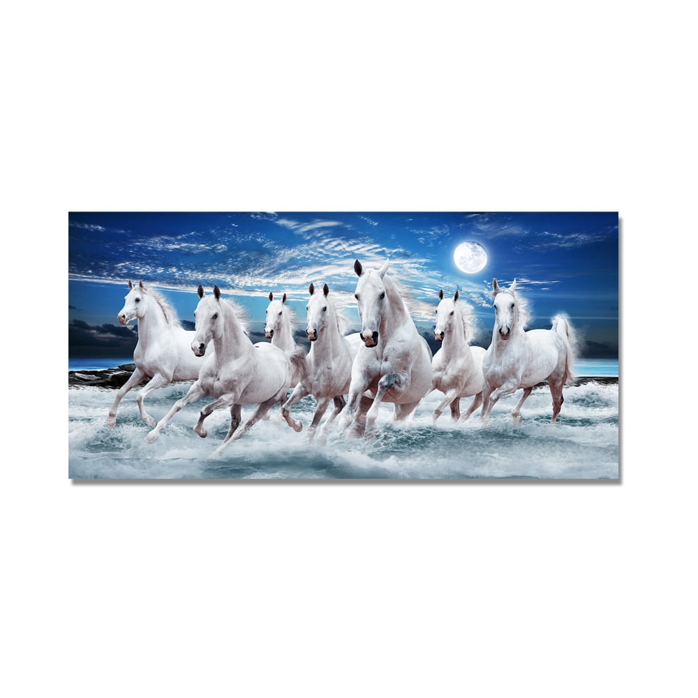 Click here for Nobrand 7 White Running Horses Canvas Painting Ani... prices