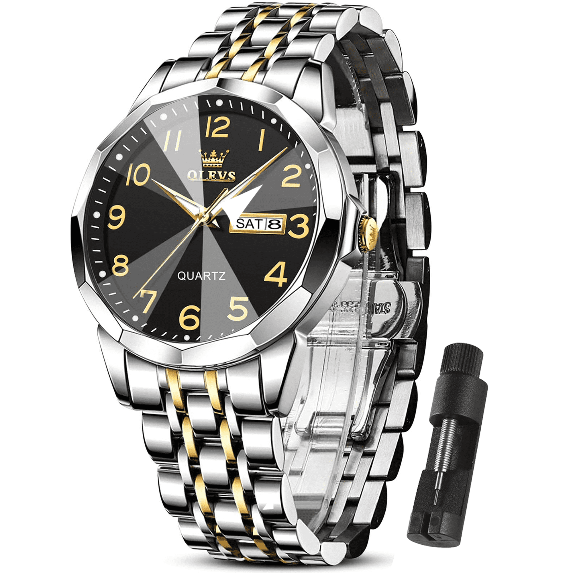 Click here for Olevs Gold Silver Watch For Men Two Tone Analog Qu... prices