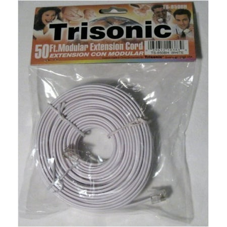 Trisonic 50 feet Telephone Extension Cord Phone Cable foot - White ...