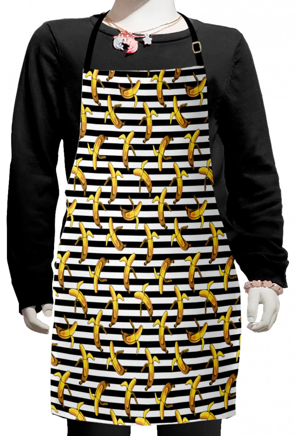 Indie Kids Apron, Pattern with Horizontal Stripes and Banana Tropical ...
