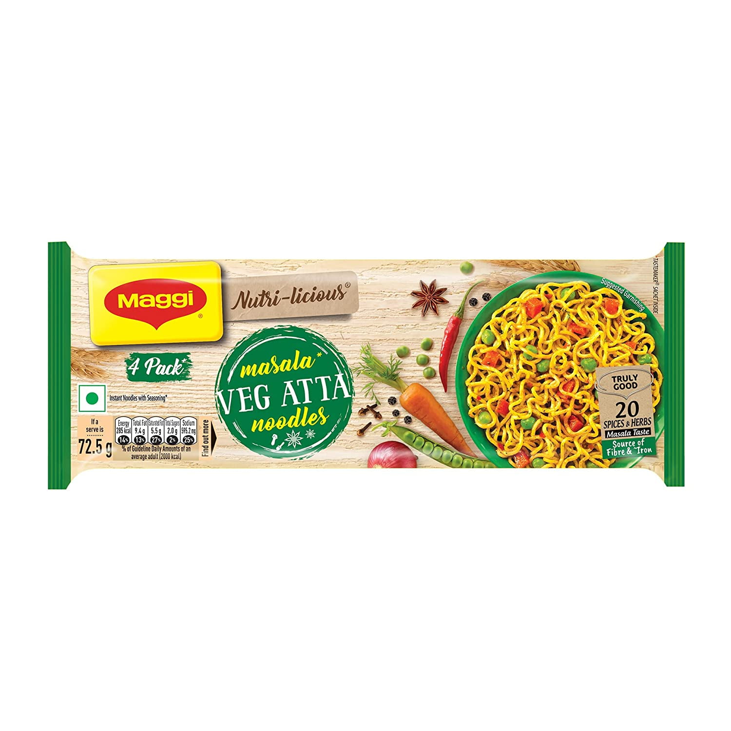 MAGGI NUTRI-LICIOUS Masala Veg Atta Noodles (Pack of 4) 290g Pouch ...