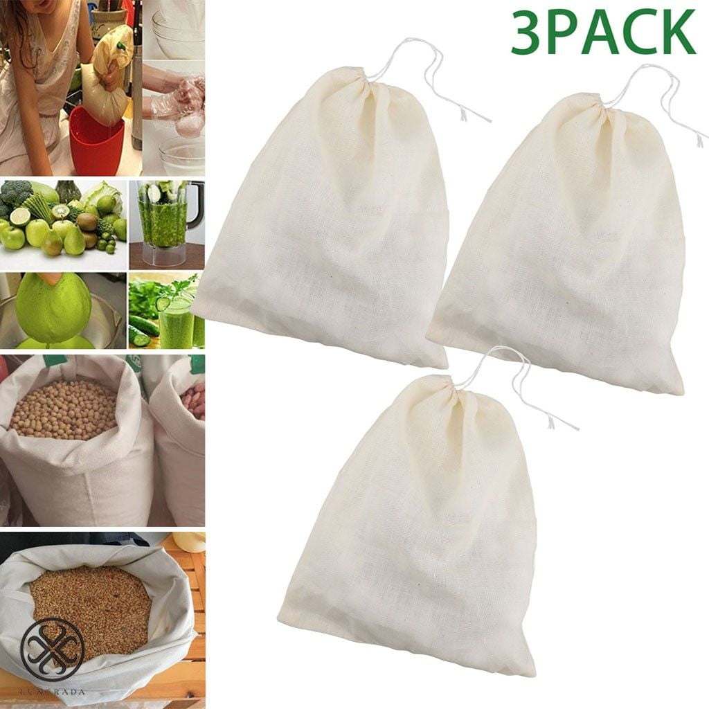 Luxtrada 3PCS Reusable Fine Mesh Linen Nut Milk / Cheese Cloth Bag ...