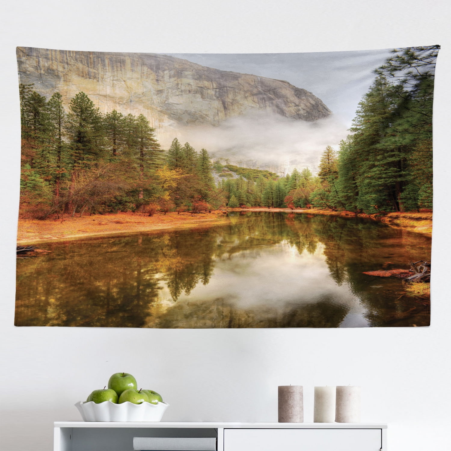 Yosemite Tapestry, American Valley Autumn View Dark Clouds Heavy Haze ...