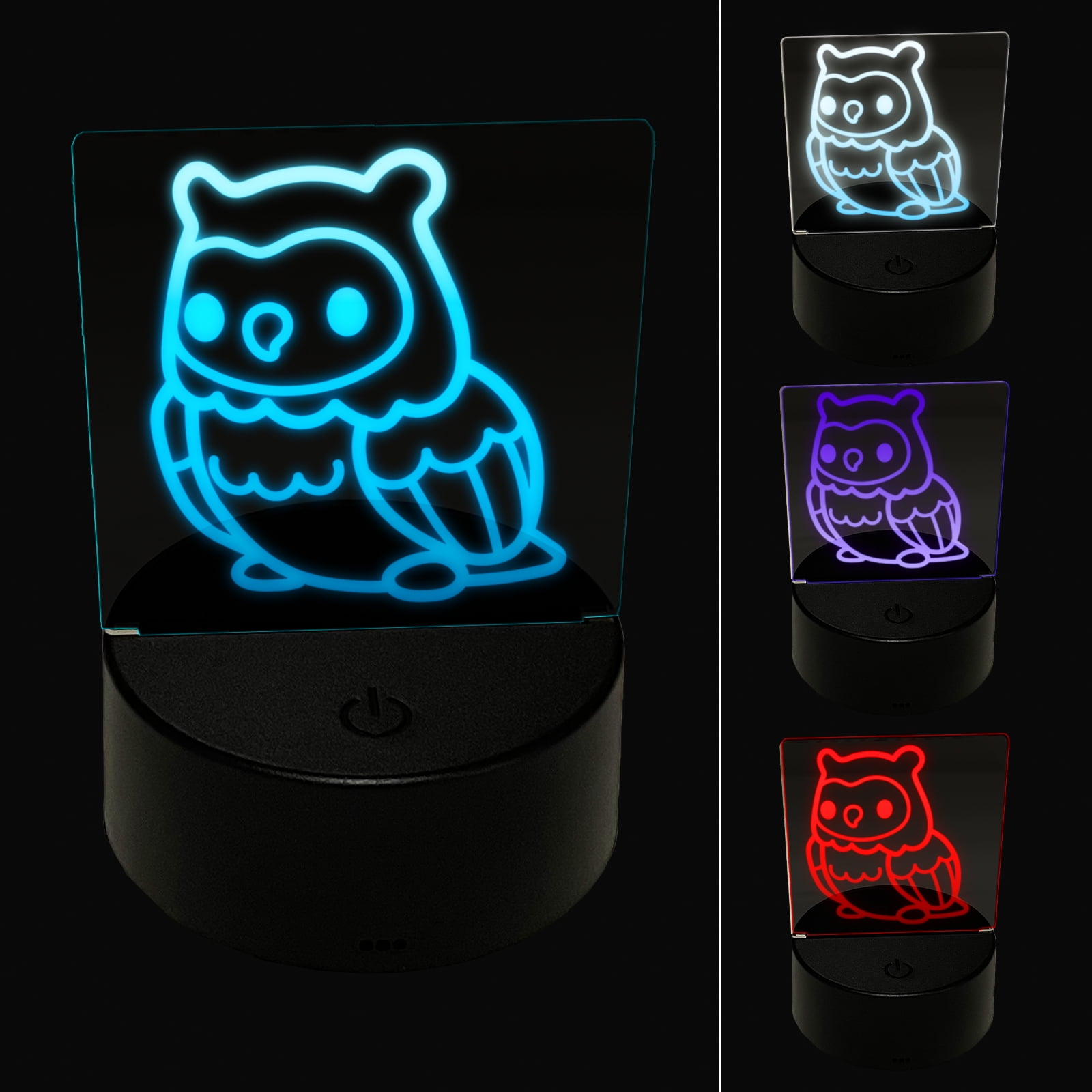 Kawaii Cute Owl Bird LED Night Light Sign 3D Illusion Desk Nightstand ...