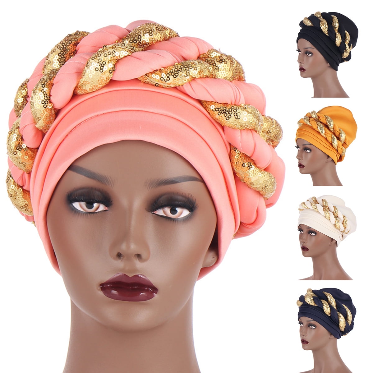 Travelwant African Women Turban Cap Headscarf Beanie Twisted Braid Wrap ...