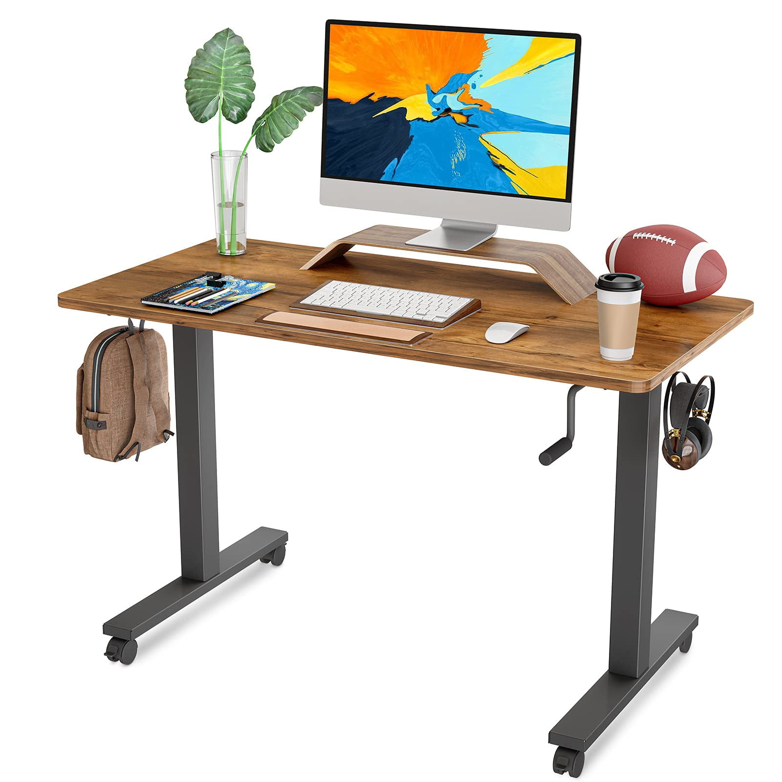 FEZIBO Crank Adjustable Height Standing Desk Splice Board, Walnut ...