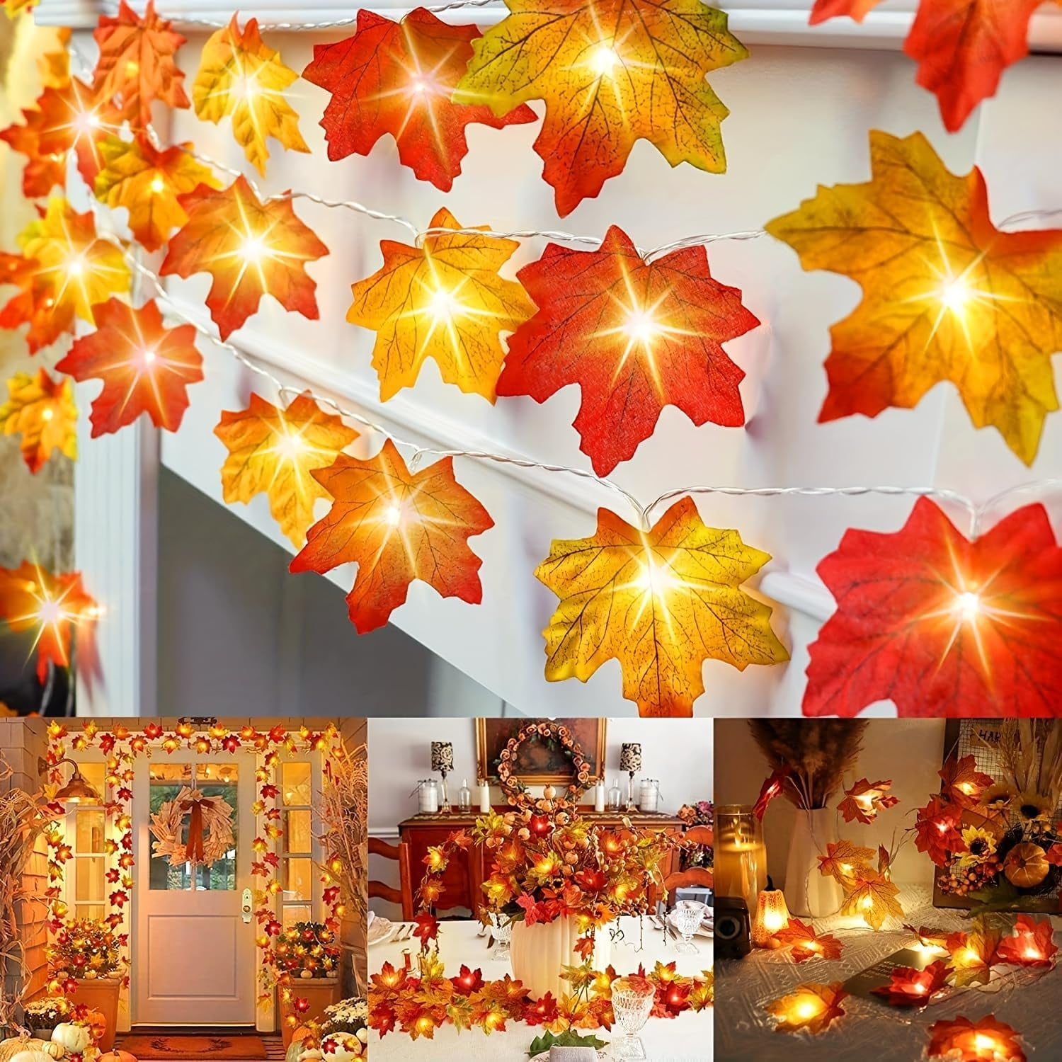HAOSHICS Maple Leaf String Lights Thanksgiving Decorations, Fall ...