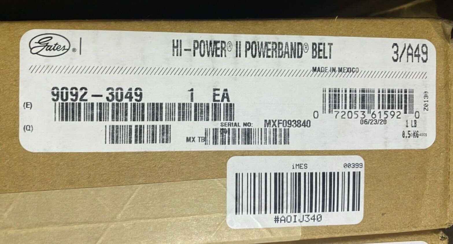 Genuine Gates 3/A49 PowerBand V-Belt 9092-3049 - Walmart.com