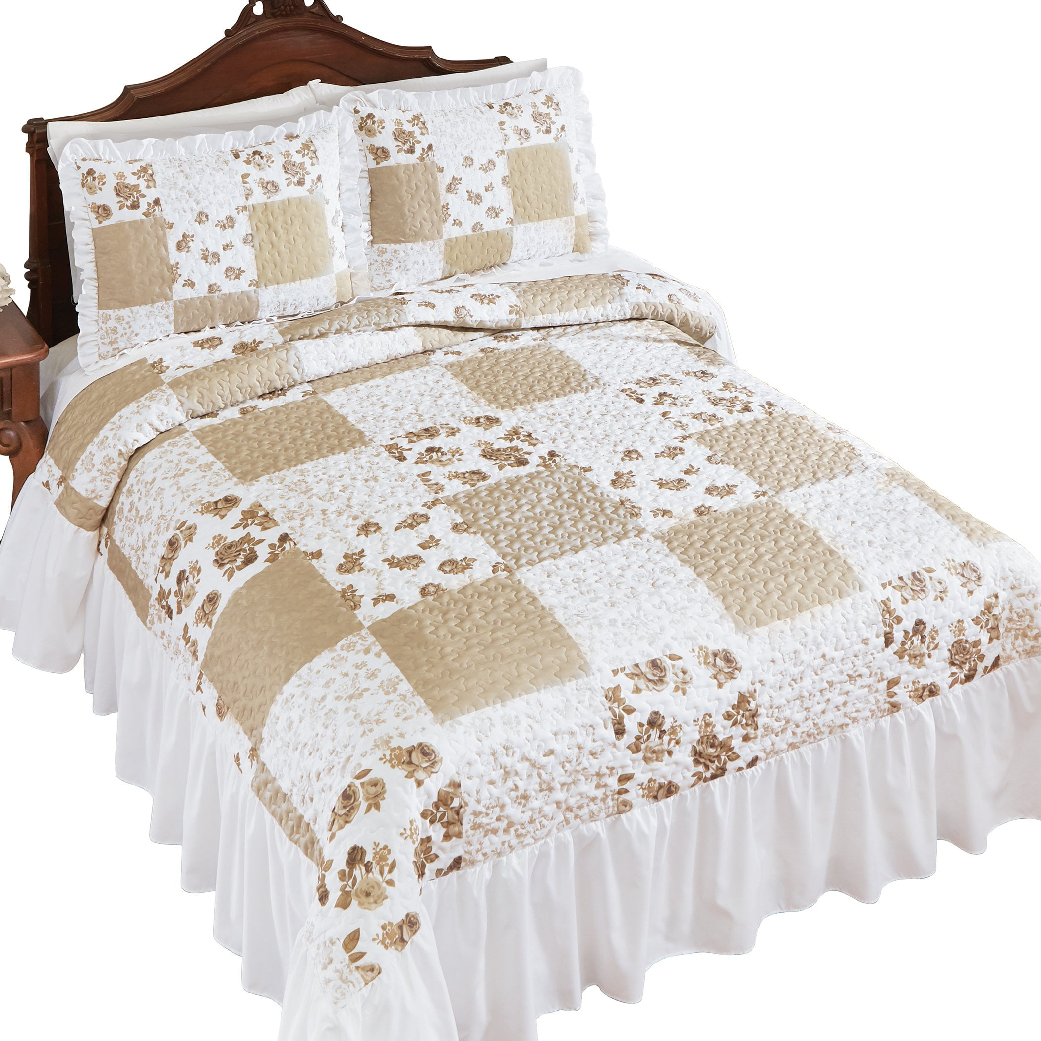 Collections Etc Alicia Patchwork Ruffle Border Bedspread - Walmart.com