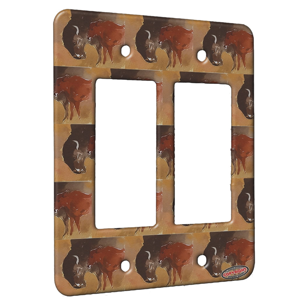 KuzmarK™ 2 Gang Rocker Wall Plate - American Bison Buffalo Cow and Calf ...