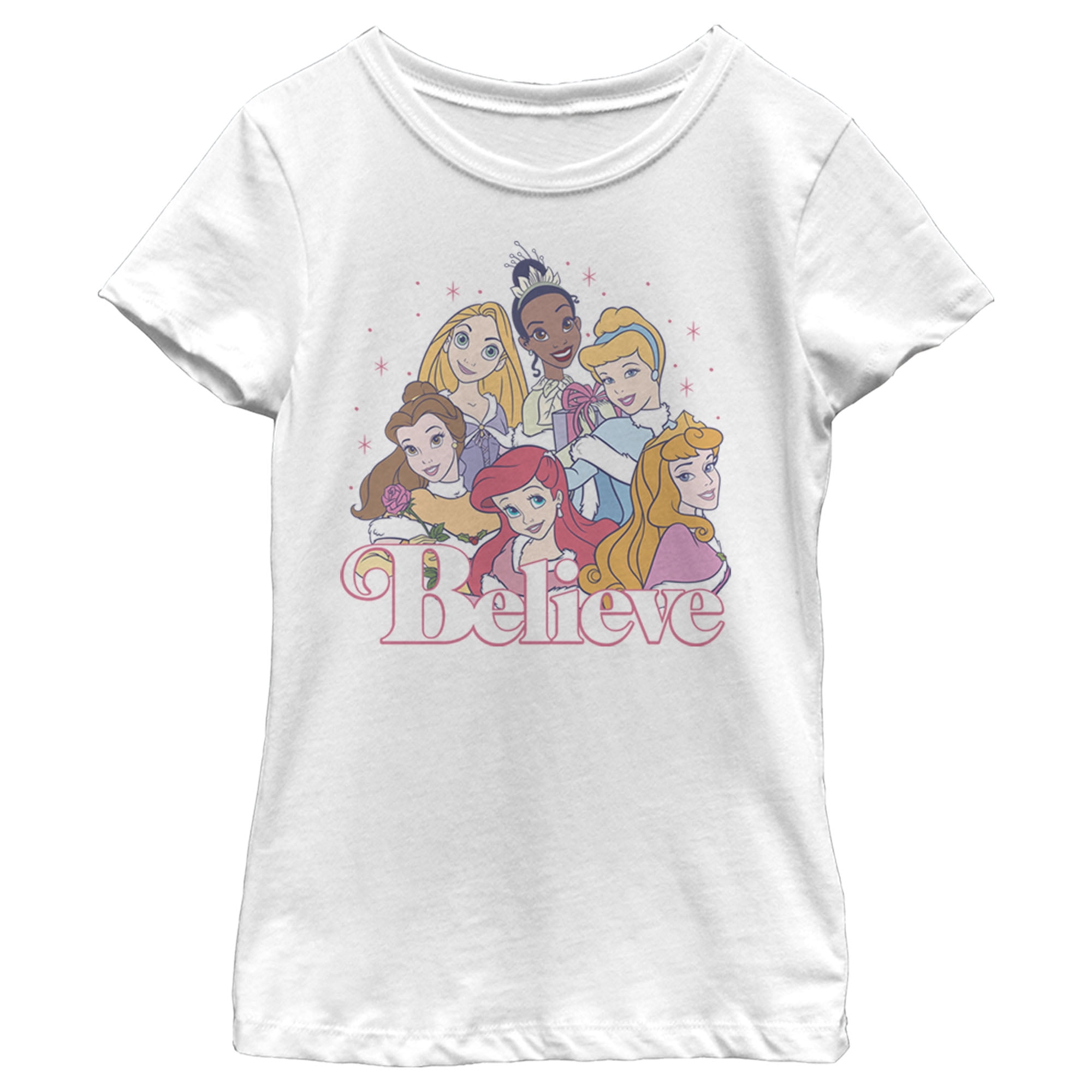 Girl's Disney Princesses Believe Sparkle Collage Graphic Tee White ...