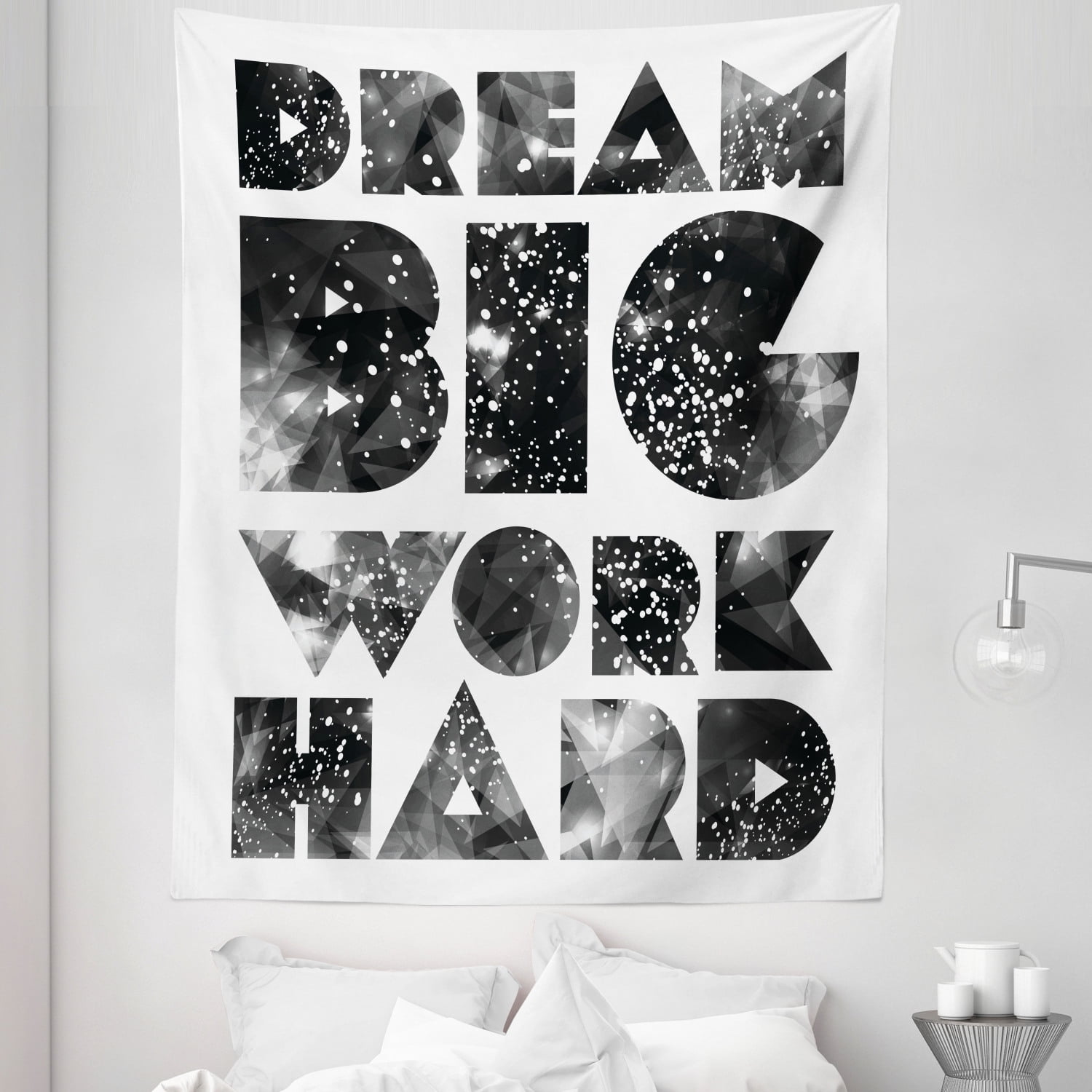 Indie Tapestry, Dream Big Work Hard Typography Design with Galaxy Outer ...