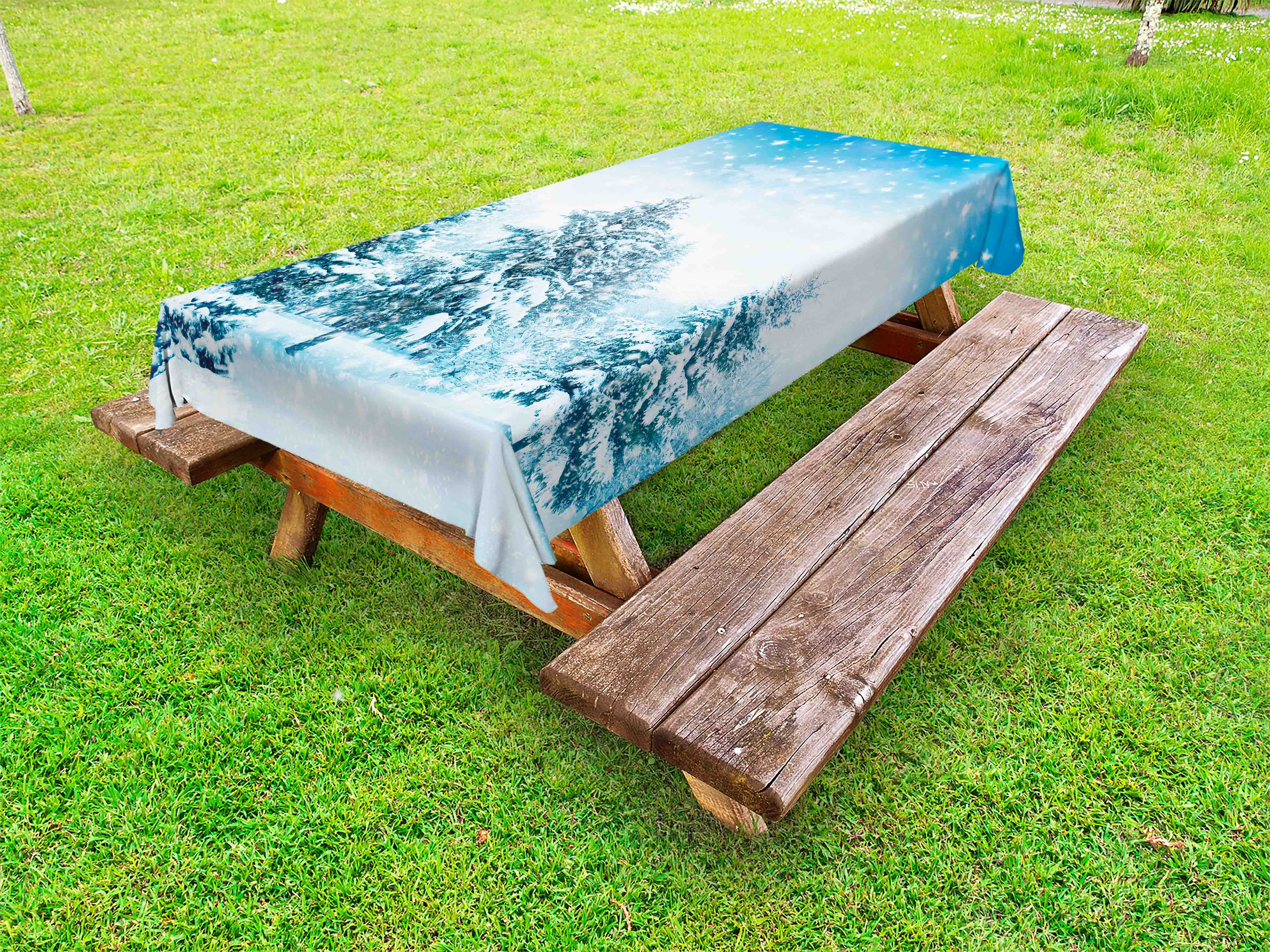 Winter Outdoor Tablecloth, Snow Covered Fir Trees on Mountainside ...