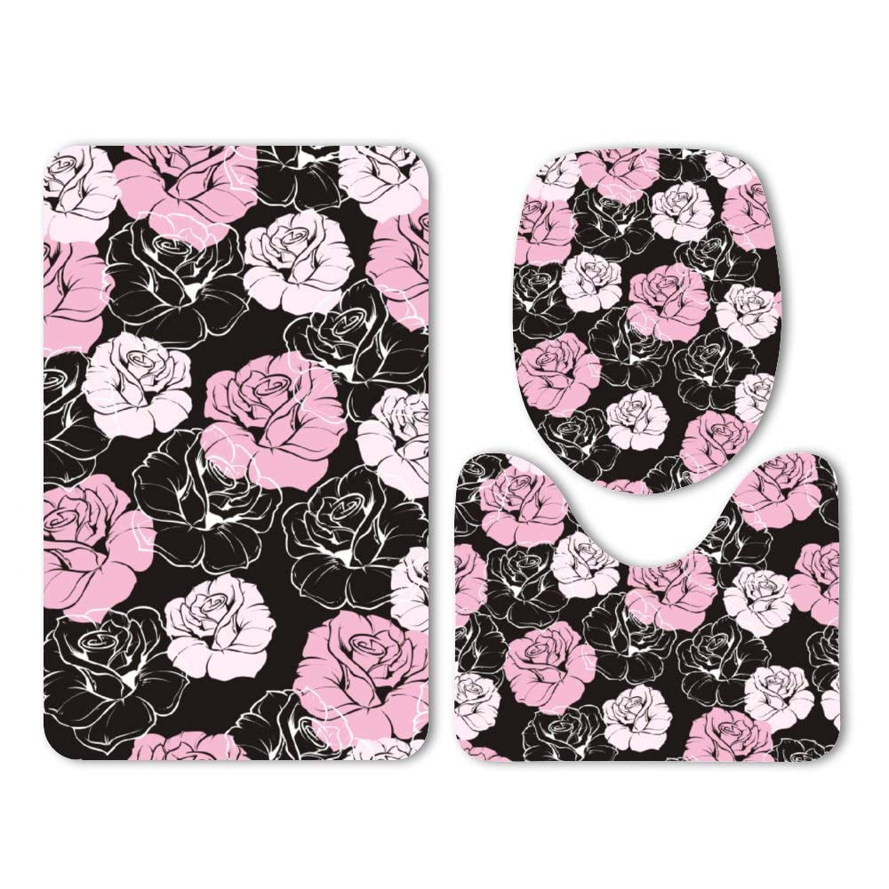 GOHAO Rose Petal Abstract Pink Plant 3 Piece Bathroom Rugs Set Bath Rug ...