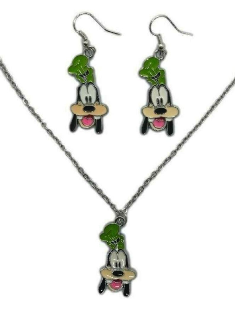 Goofy Cartoon Character Face Enamel Metal Pendant Necklace And Earrings ...