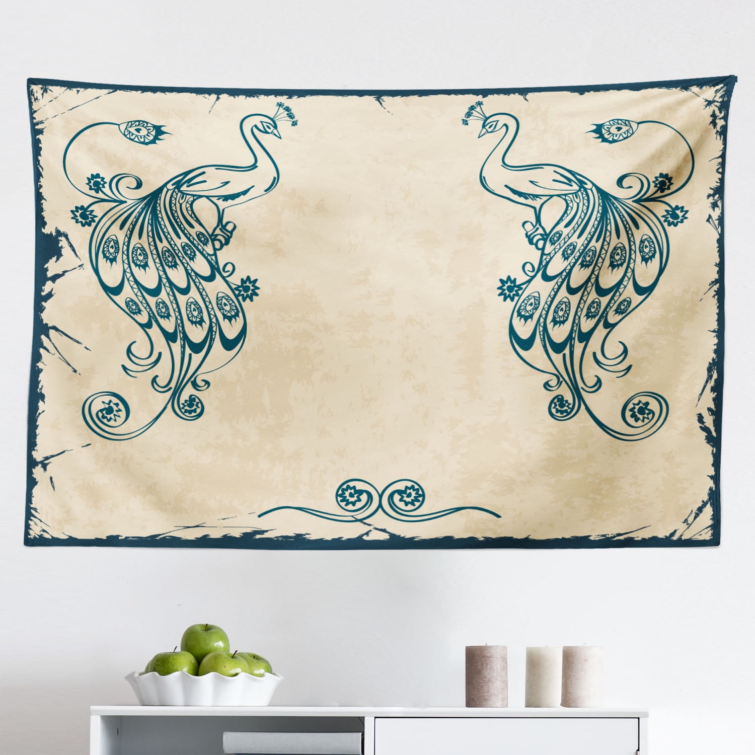 Peacock Tapestry, Male Displays His Plumage Majestic Surreal Wildlife ...