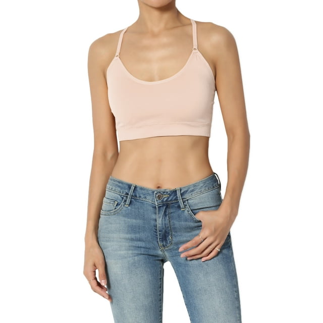 Themogan Womens And Plus Removable Pad Cross Back Spaghetti Strap Bra