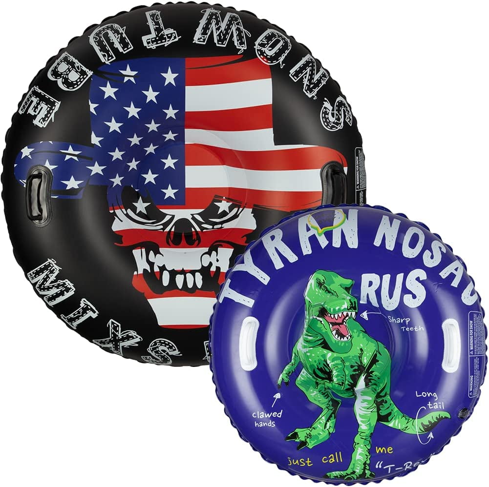 EastVita Inflatable Snow Tube 2 Sets, Heavy-Duty Snow Tube with Handles ...