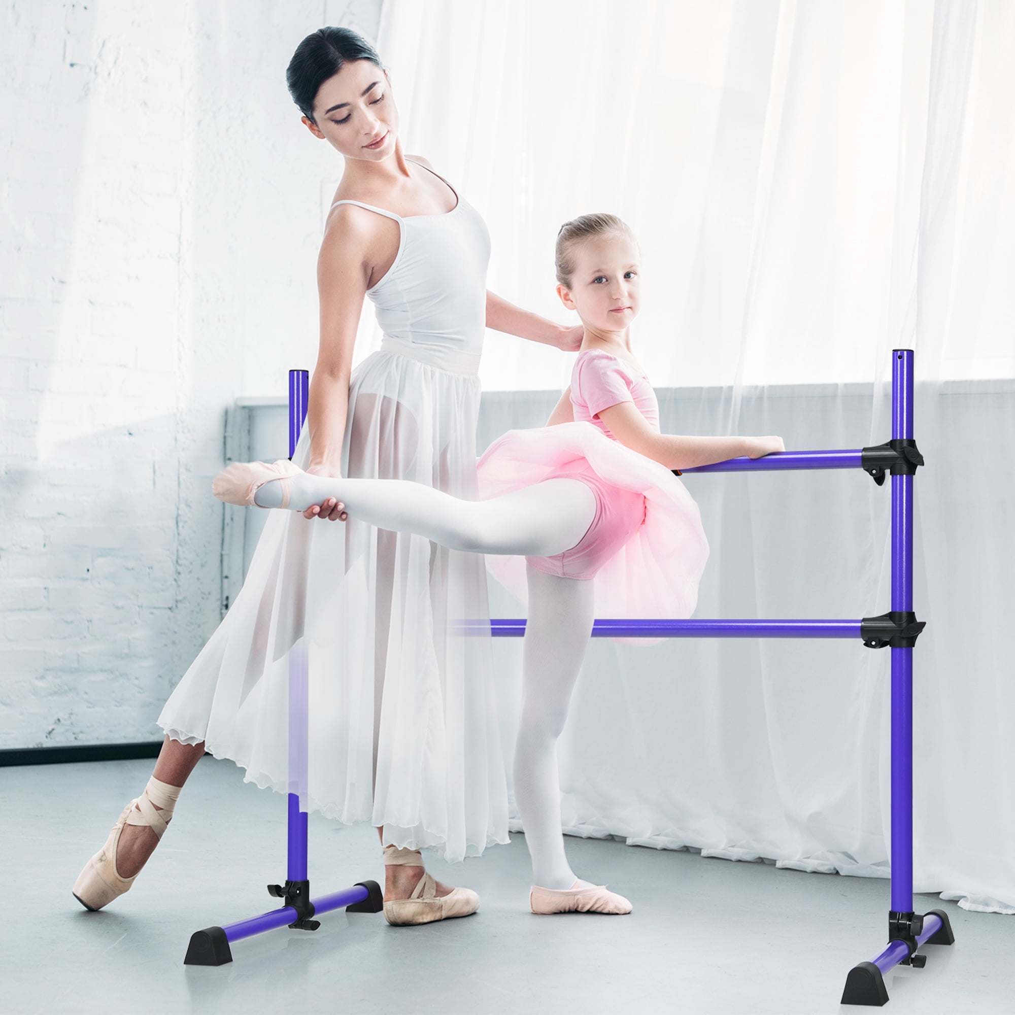 s VEVOR 5Ft Portable Double Freestanding Stretch Dance Bar Ballet Barre