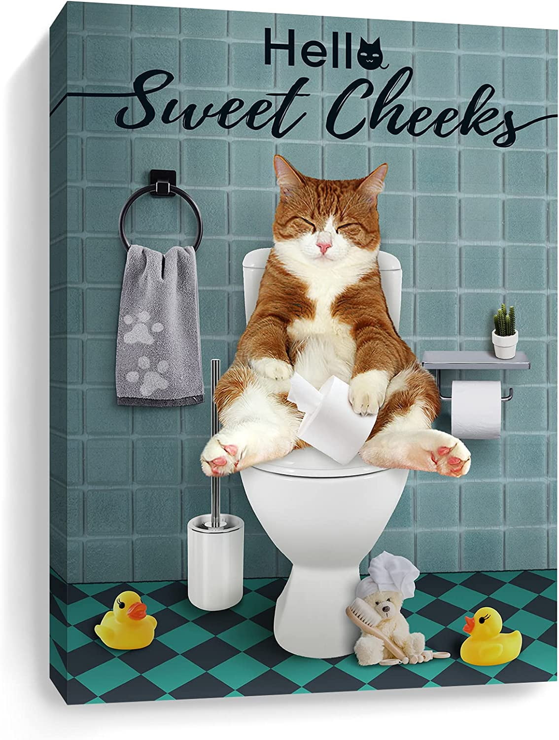 Cute Cat Toilet Paper Bathroom Wall Decor 12x16 Inch Funny Cats Wall ...