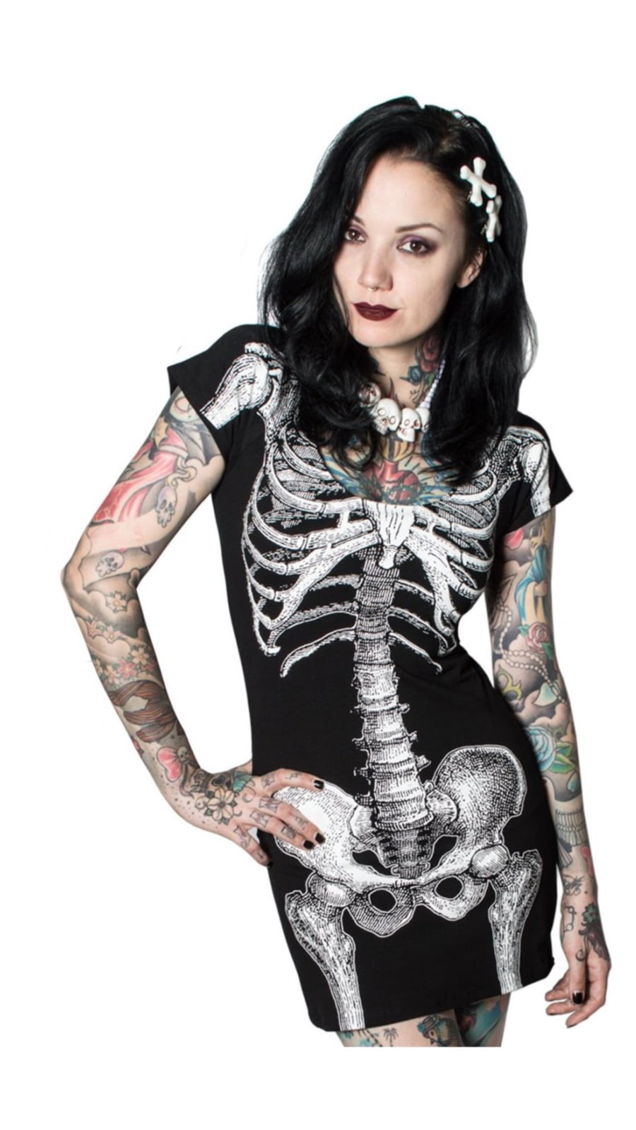 Women's White Skeleton Bones Tunic Dress Kreepsville Gothic Horror ...