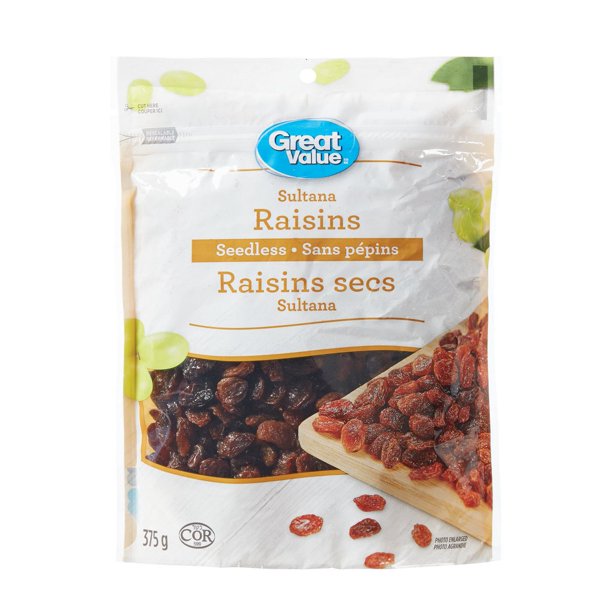 Great Value Seedless Sultana Raisins, 375 g - Walmart.ca