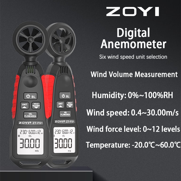Wind Speed Temperature Meter With Backlit Display ZOYI ZT-FS1 Digital ...