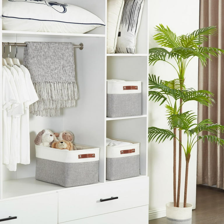 DECOMOMO Large Storage Baskets Fabric Storage Bins Baskets Storage Baskets and Bin Set of 3 Grey and White