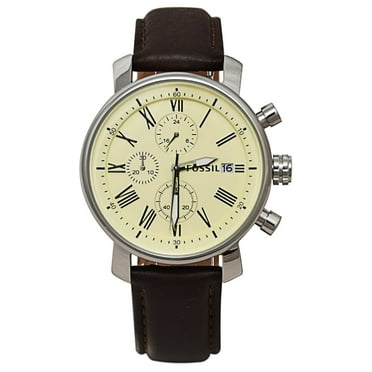 Fossil Men's BQ1009 Brown Leather Strap White Dial Chronograph Watch ...