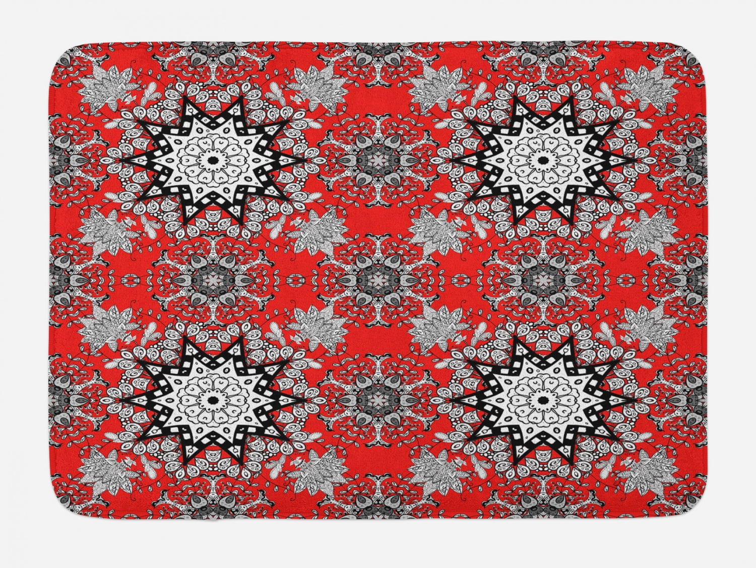 Red Mandala Bath Mat, Tribal Ethnic Floral Swirls Leaves Lace Seem Hand ...