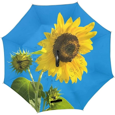 Sunflower Under Sky Reverse Inverted Umrella Graphic Large Doule Layer ...