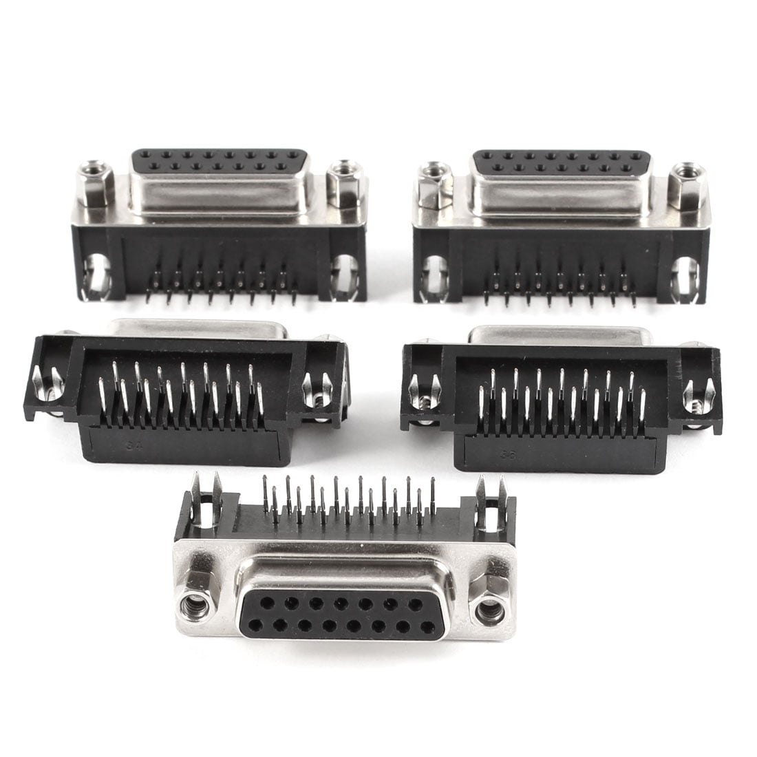 DB15 15 Pin Dual Row Lock Screw 90 Degree Female D-sub PCB Connector 5 ...