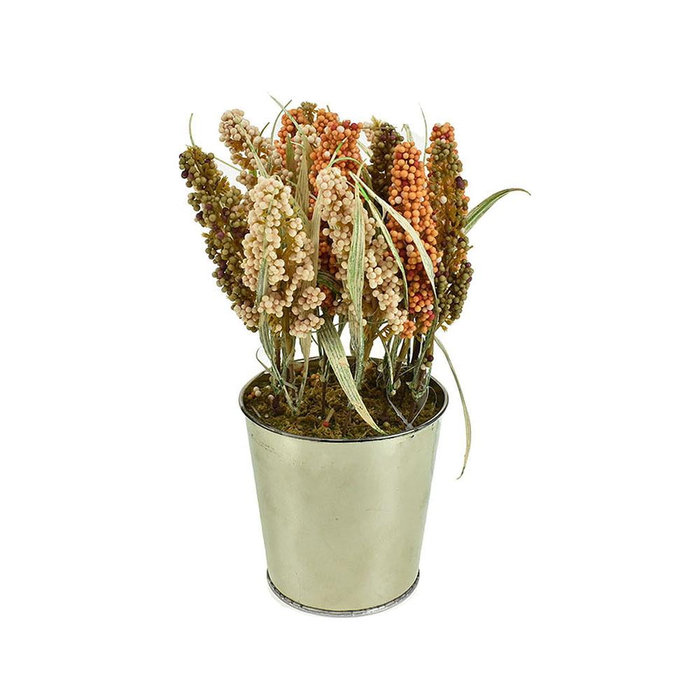 Artificial Dry Wheat in Metal Bucket Fall Arrangement, 10-Inch ...