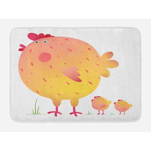 Chicken Bath Mat, Mother Hen and Chicks Farm Animals Agriculture Family ...