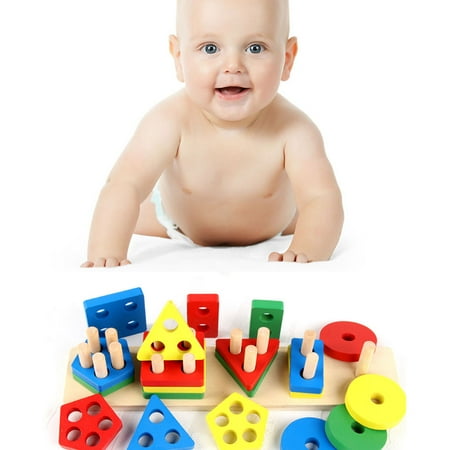 Wooden Geometric Cognition Block Color Sorting Block Puzzles For Kids ...