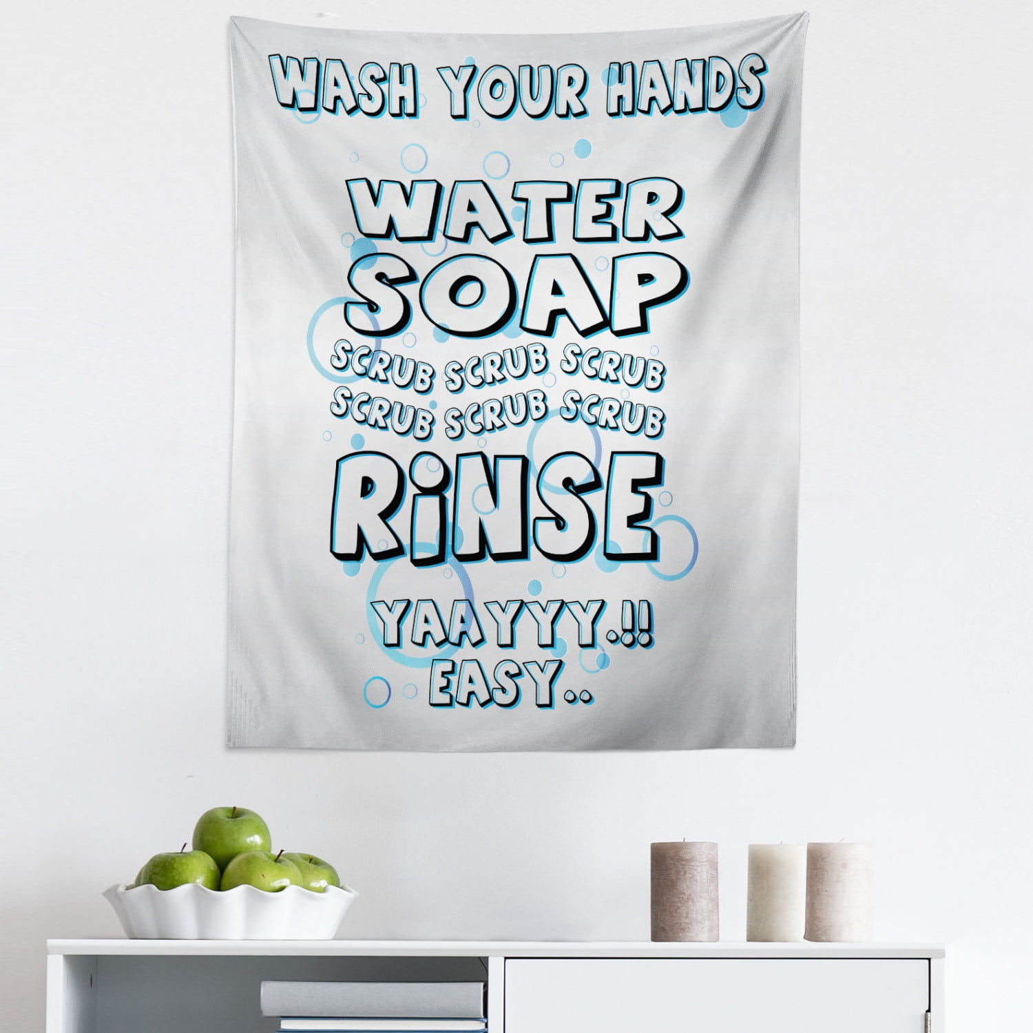 Bathroom Rules Tapestry, Wash Your Hands Water Soap Scrub Rinse Yay ...