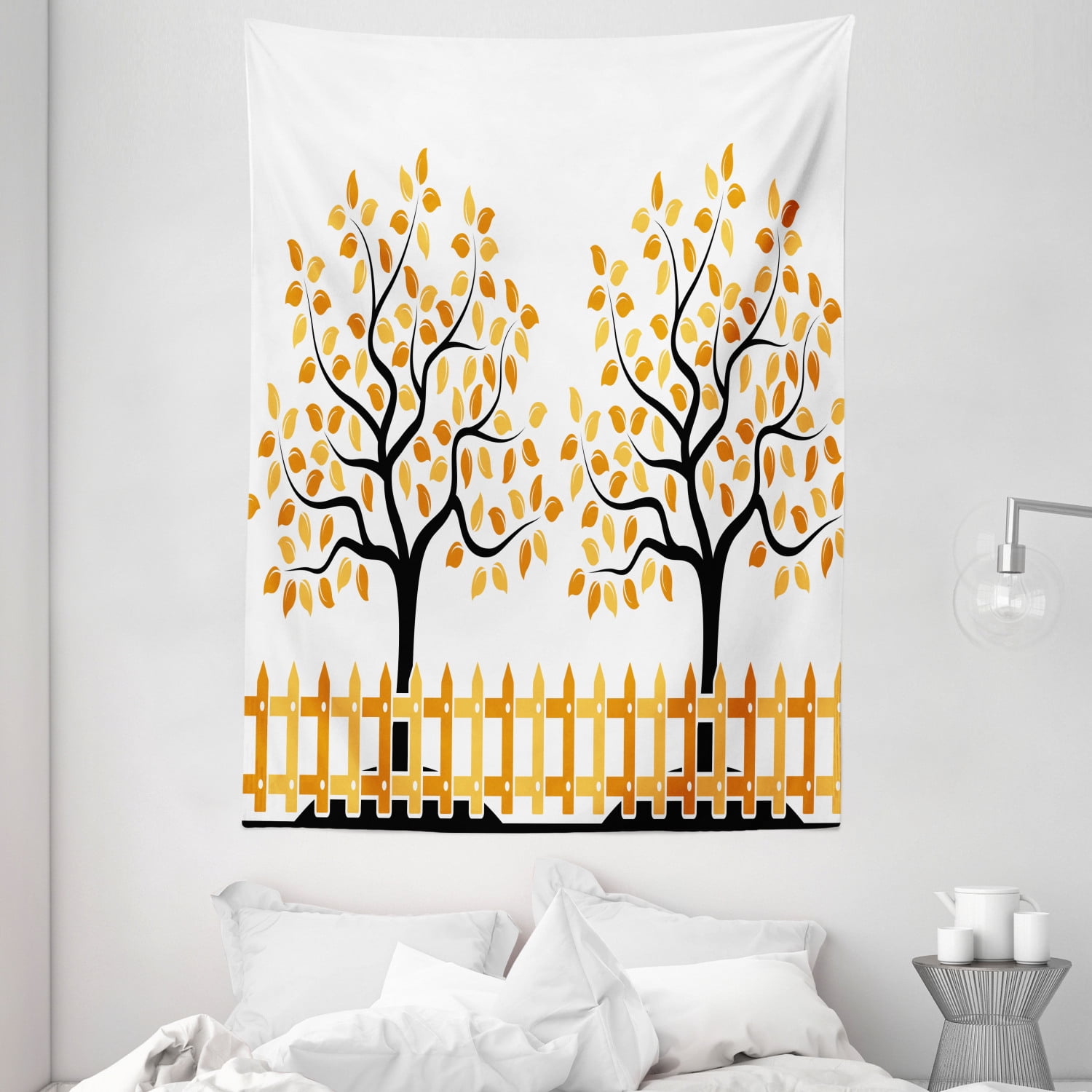 Farmland Tapestry, Border with Shady Deciduous Autumn Trees Growth Leaf ...