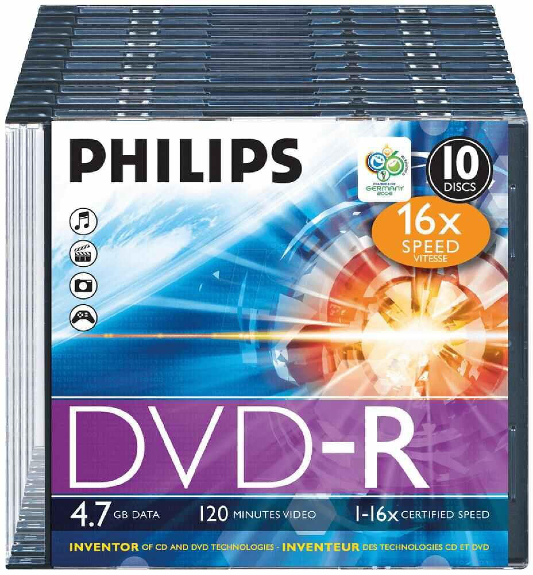 PHILIPS - 16x Speed DVD-R Blank DVDs - Slim Case 10 Pack - Walmart.com