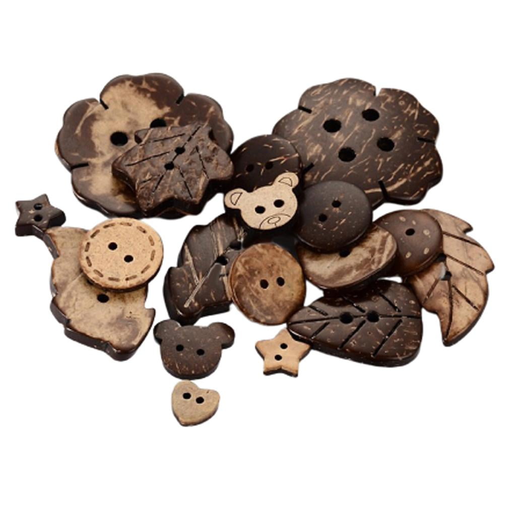 100x Coconut Shell Decorative Buttons Craft Sewing Mixed Shapes ...