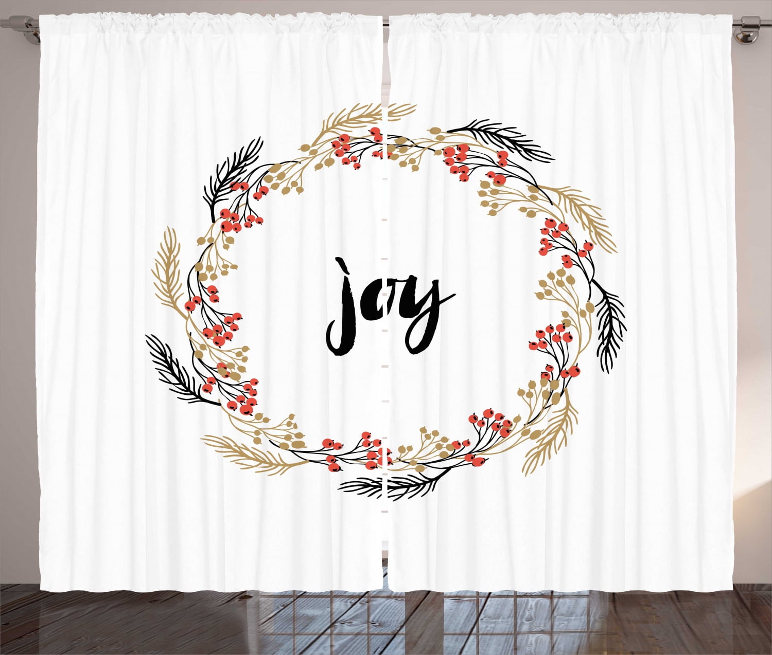 Joy Curtains 2 Panels Set, Hand Drawn Phrases in Wreaths Vintage Floral ...