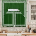 Dark Green Geometric 3 Pieces Swag Kitchen Curtains Set, White Greek ...