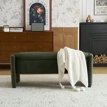 Modern Storage Ottoman Bench with Wood Frame, Boucle Fabric, Dark Green ...