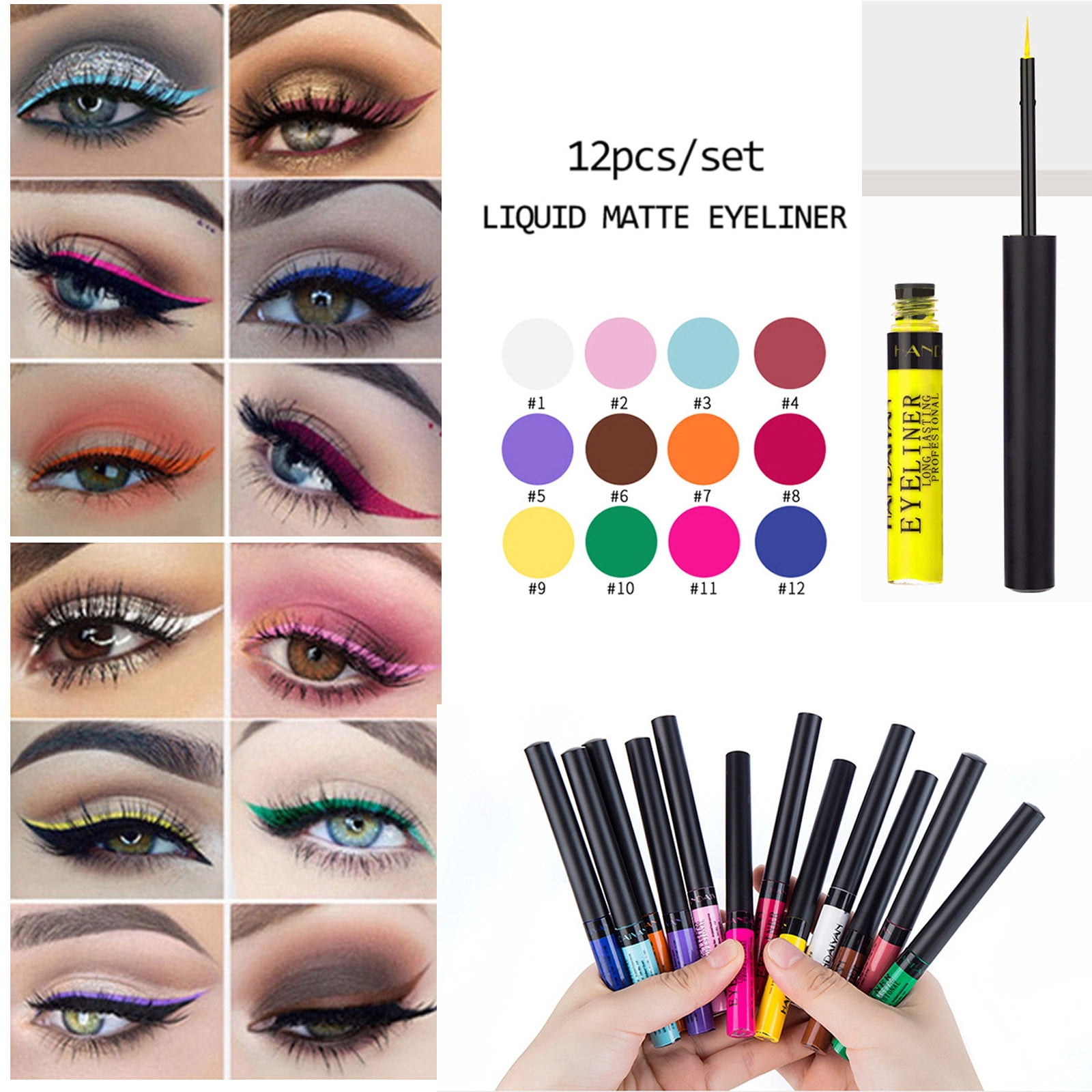 Sombra de Ojos Glitter Líquido Ganfancp Shiny Smoky Eye 12Pcs 80Ml ...