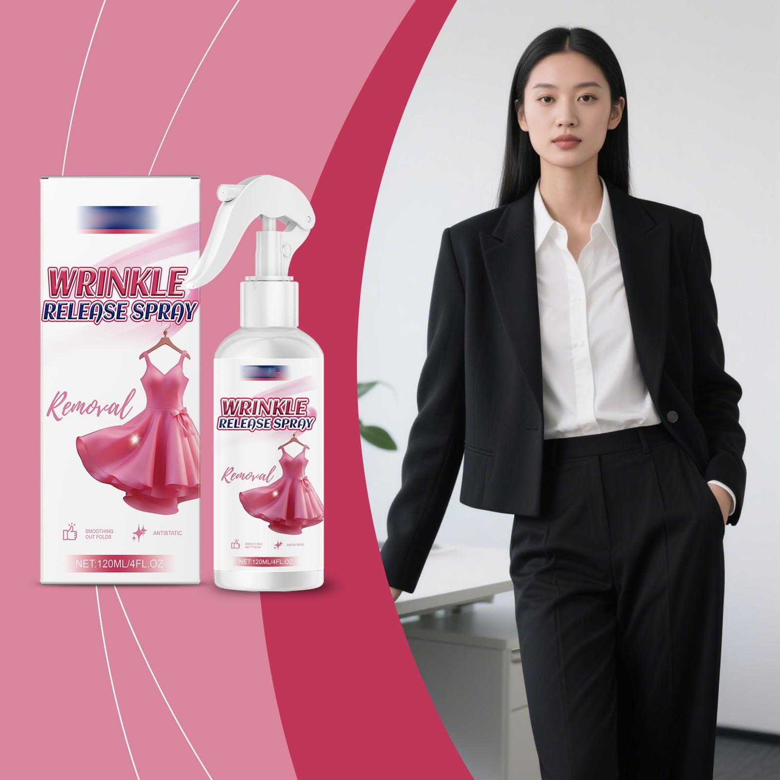 Uklsqma 120ml Wrinkle Remover Spray Quick Fabric Wrinkle Eliminator For Polyester Silk Cotton Travel Size Portable Wrinkle Release Spray No Ironin