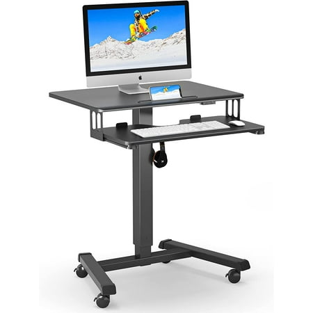 65x45 CM Pneumatic Mobile Standing Desk with Keyboard Tray, Computer ...