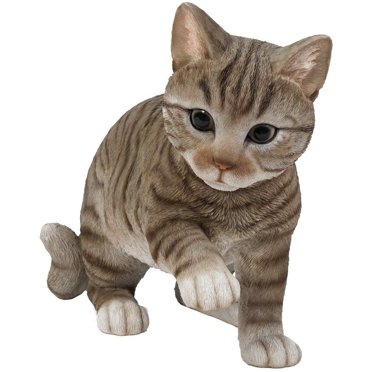Ebros Lifelike Pawing Grey Tabby Cat Statue 13.75"Long With Glass Eyes ...
