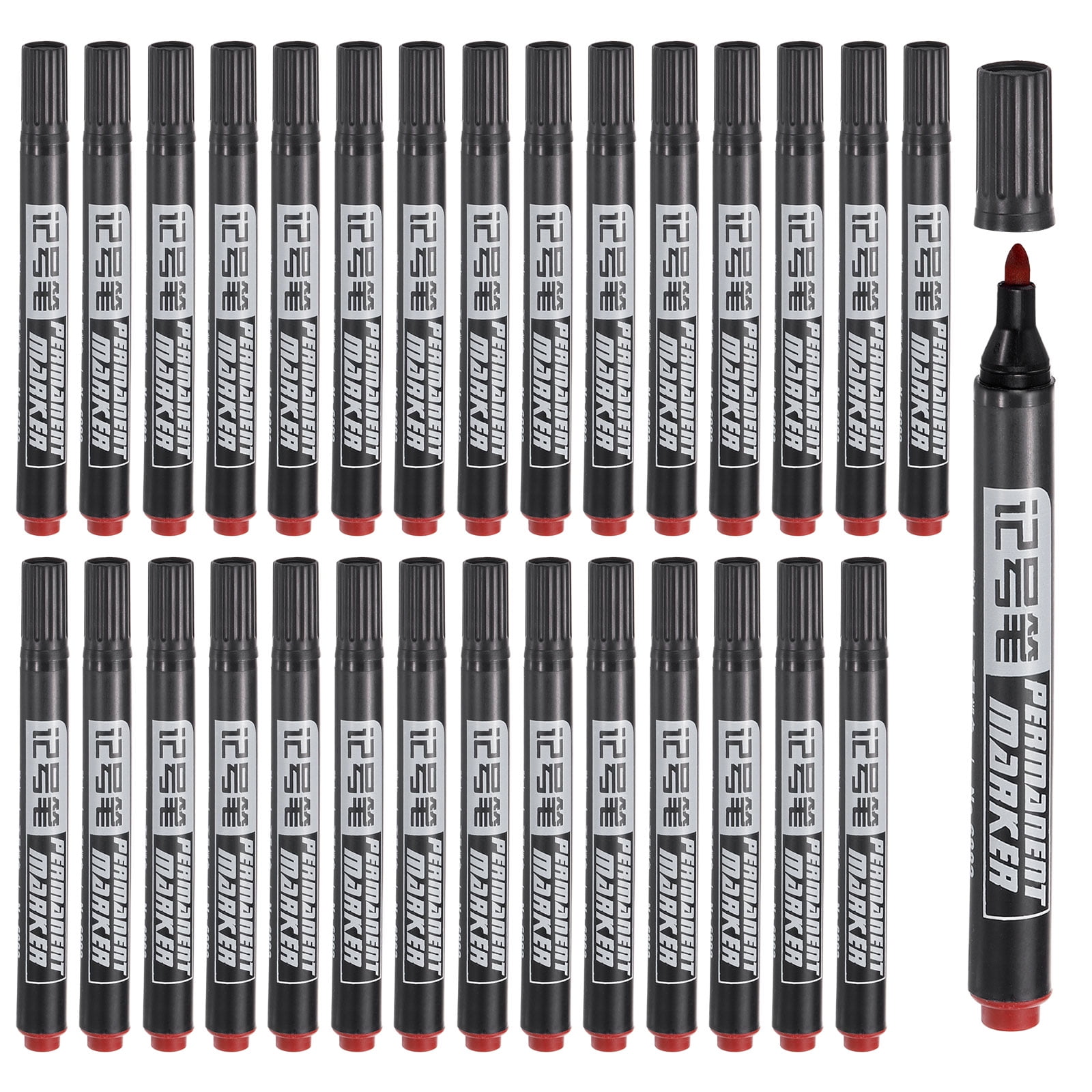 Permanent Marker Pens Red Ink Medium Tip Oil Based Paint Markers, Black ...